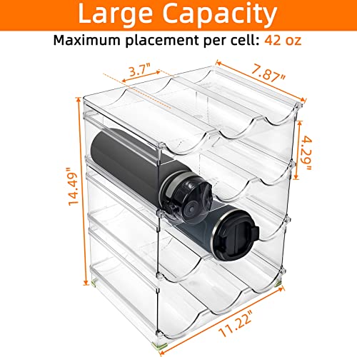 Criusia Water Bottle Organizer, Clear Stackable 3 Bottle Storage Holder Rack for Kitchen Cabinet, Countertop, Fridge, Pantry, Organizer and Storage, Tumbler Travel Mug Cup Organizer, 4 Pack 12 Bottles