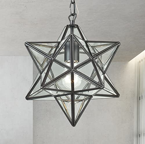Elk 9-Inch Moravian Star Pendant - 145-001 Mini Pendant in Clear Glass and Oil Rubbed Bronze – LED Bulb, Dimmer and Smart Switch Compatible - Farmhouse and Eclectic Room Décor - Ceiling Light Fixture