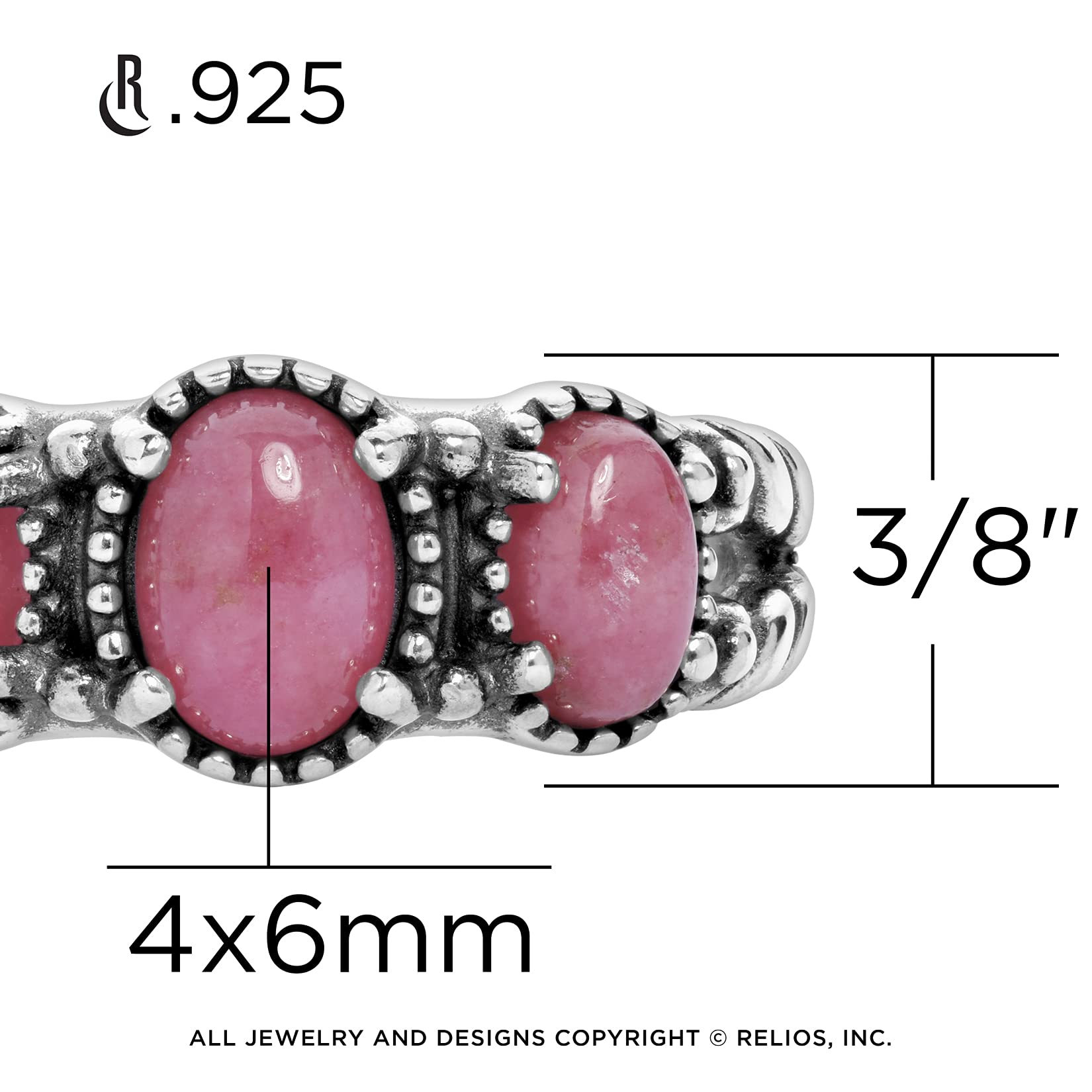 American West Sterling Silver Women's Ring Pink Rhodonite Gemstone 3-Stone Design Size 10
