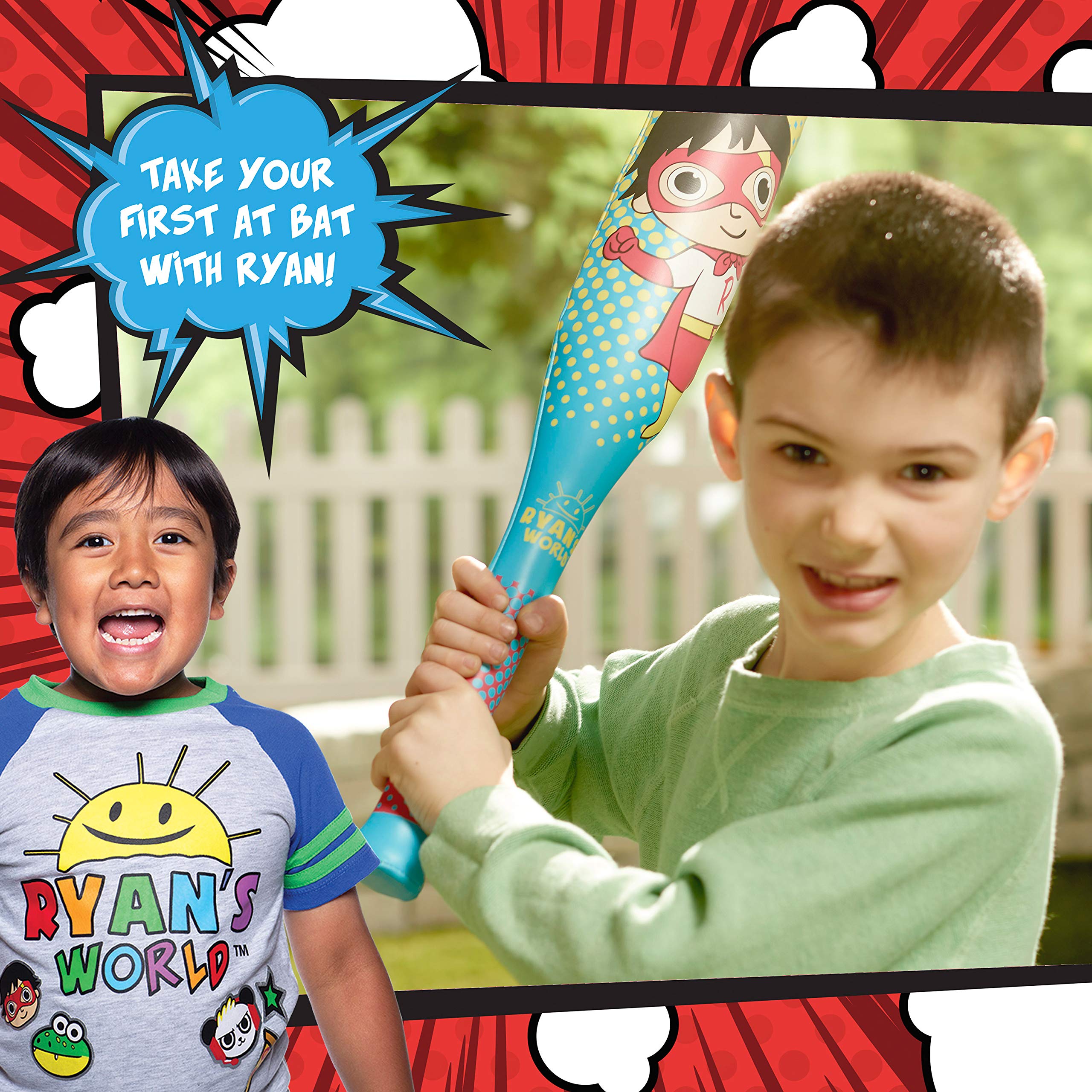 Franklin Sports Ryan's World Kids Baseball Bat + Ball Set - Soft Plastic Jumbo Bat + Baseball for Kids + Toddlers - Beginner Toy Baseball Bat Set