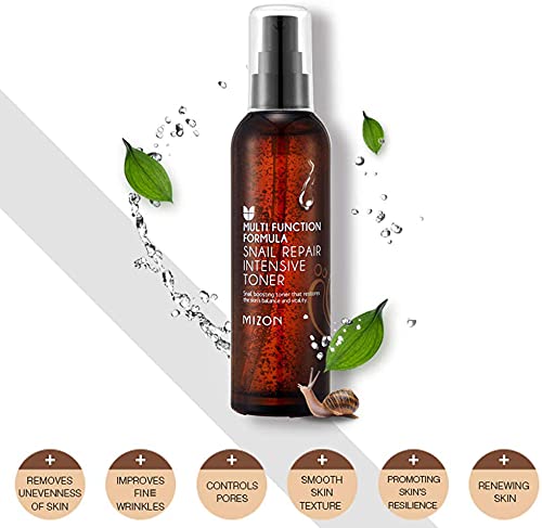 MIZON Snail Repair Intensive Toner Snail Mucin Hyaluronic Acid Adenosine Centella Asiatica Moisturizer Fine Line Treatment Safe Formula Korean Skincare (3.38 fl oz)