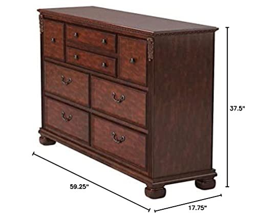 Signature Design by Ashley Leahlyn Traditional Ornate 7 Drawer Dresser, Warm Brown