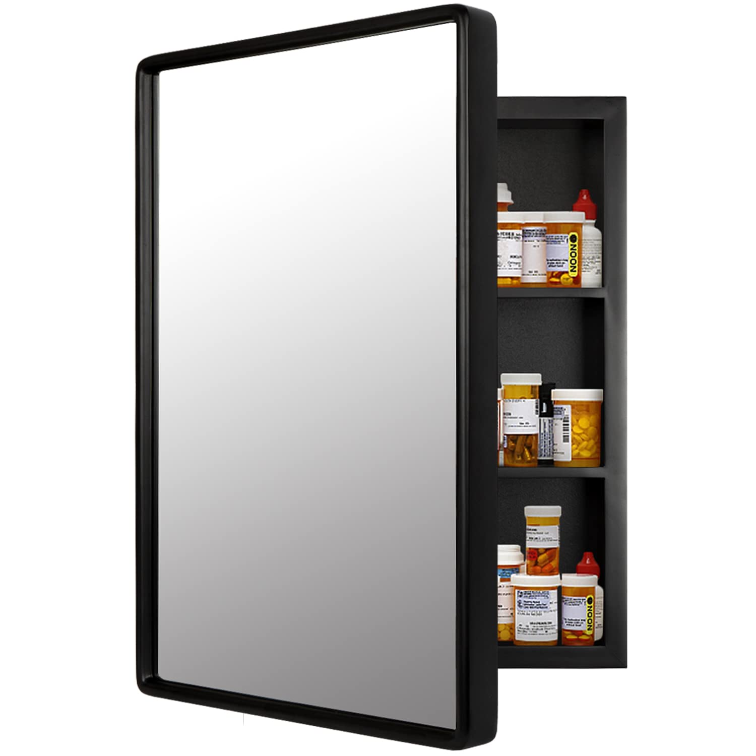 LuxyDecor Medicine Cabinets Mirror Modern Wall Mounted Mirror Cabinet Solid Wood with Storage 24" x 16" (Brown)
