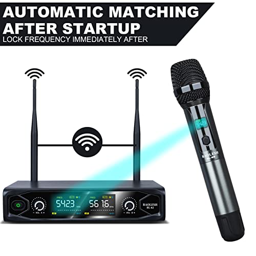 BAOLESH UHF Wireless Microphone System - Multi-Channel Handheld Microphone Kit with 30 Adjustable Frequencies for Home Karaoke, Meetings, Parties, Church, DJ, Weddings (542.30mhz-561.60mhz)