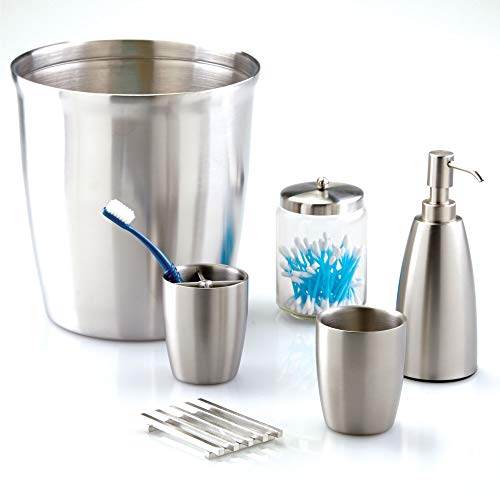iDesign Forma Bathroom Vanity Glass Apothecary Jar for Cotton Balls, Swabs, Cosmetic Pads - Clear/Brushed Stainless Steel
