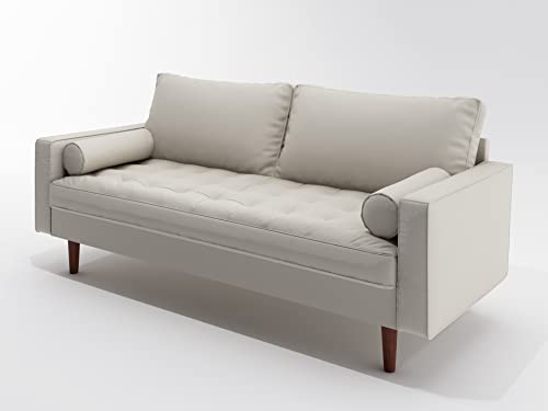 SILKIR 3-Person Sofa Couch for Living Room | Perfect for: Apartment/Studio/Office & Small Space | Poly Fabric | Fast and Easy Assembly Modern Contemporary Mid-Century, Faux Leather, White