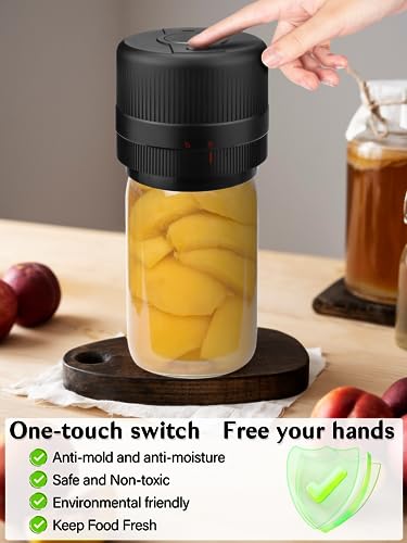Electric Mason Jar Vacuum Sealer Kit, Cordless Vacuum Sealer Fits Wide Mouth and Regular Mouth Mason Jar for Food Vacuum Storage and Fermentation, Black