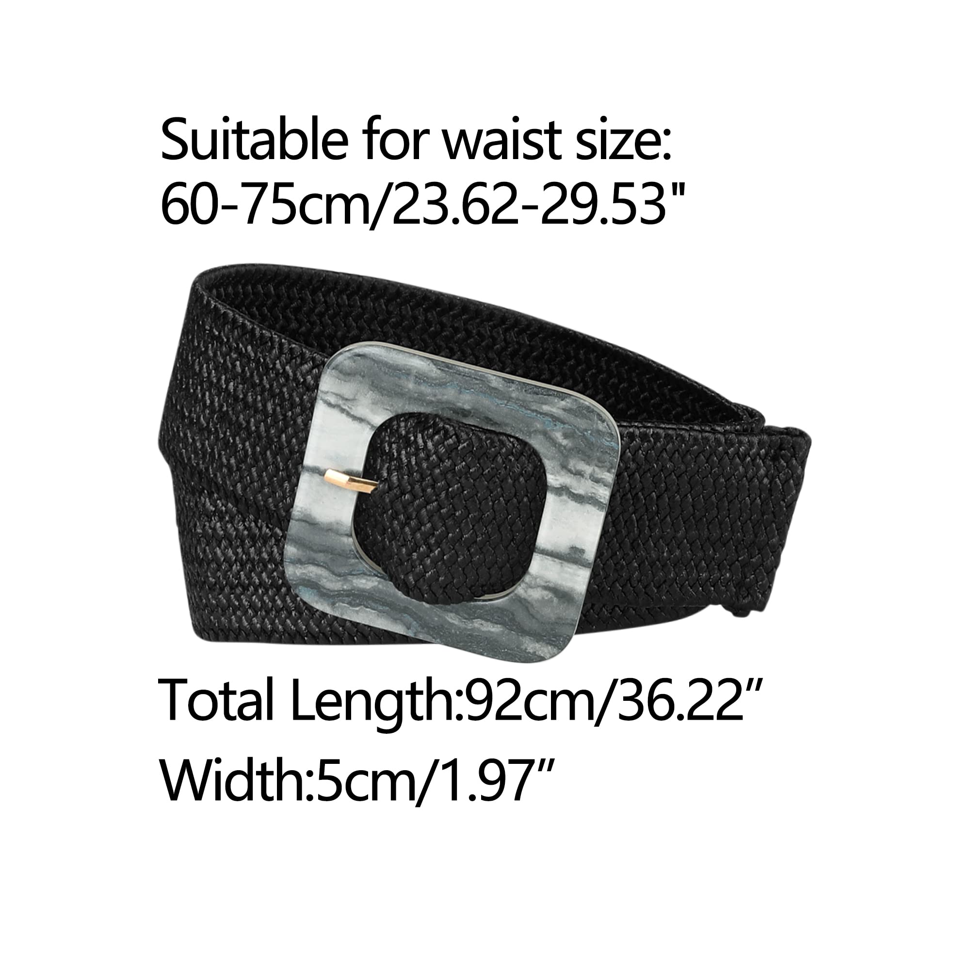 Allegra K Womens Stretchy Wide Waist Belts Braided Belts for Dress Square Buckle Adjustable 60-75cm/23.62-29.53" Black