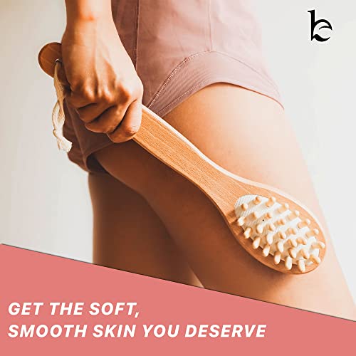 Dry Brushing Body Brush for Lymphatic Drainage with Anti Cellulite Massager - Long Handle Dual Sided Body Brush for Showering - Dry Brush for Body Back Scrubber for Shower (1Pc)