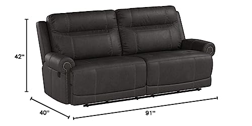 Signature Design by Ashley Austere Contemporary Faux Leather 2 Seat Manual Reclining Sofa, Gray