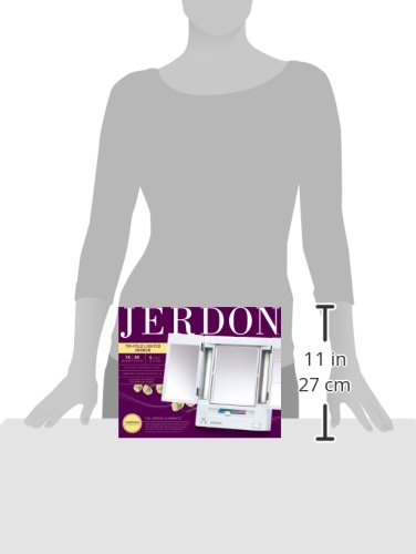JERDON Tri-Fold Two-Sided Makeup Mirror with Lights - Vanity Mirror with 5X Magnification & Multiple Light Settings - White Base - Model JGL9W