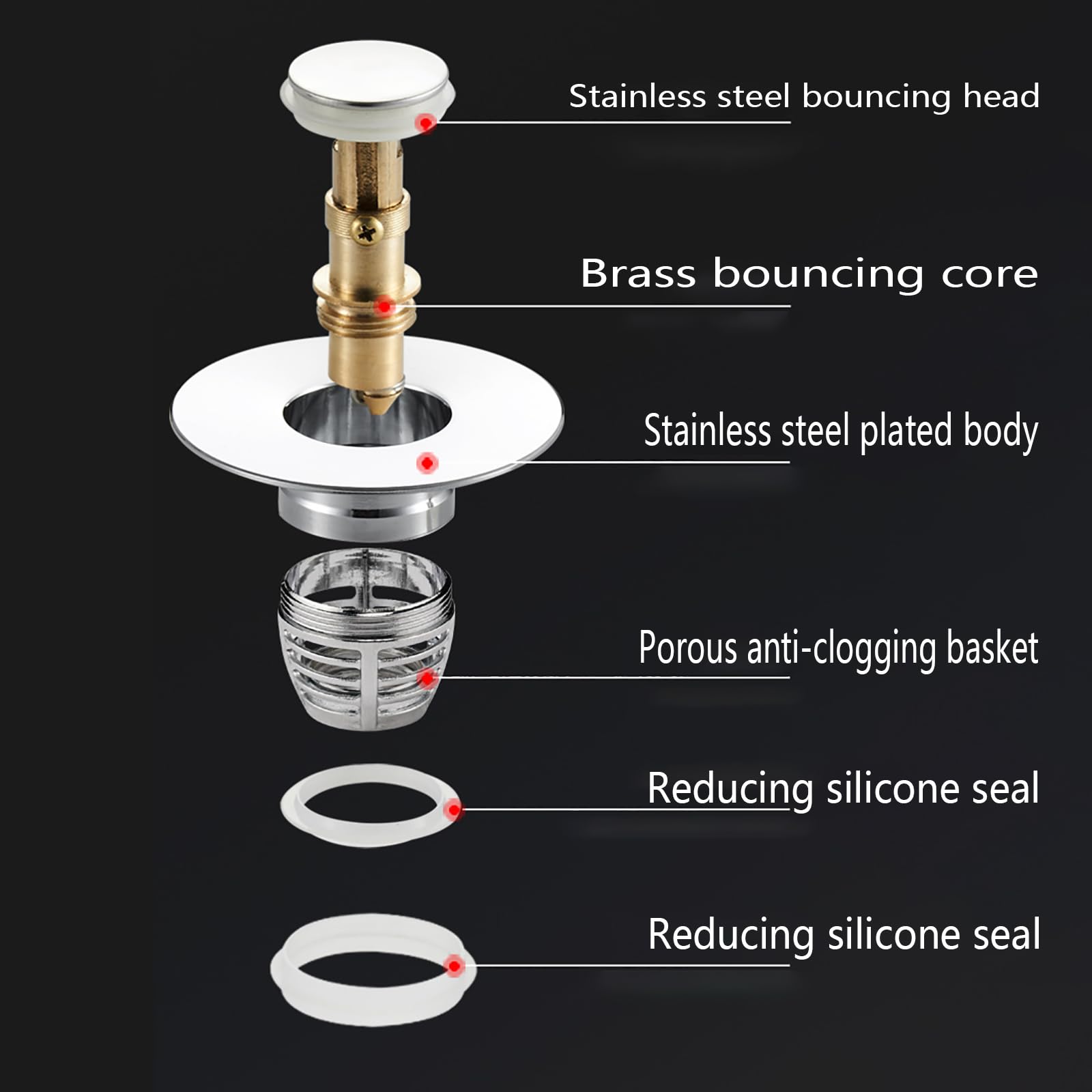 EIFER 4-Pack Bathroom Sink Stopper Set with Copper Core - Universal Fit, Odor-Proof, Tool-Free Installation