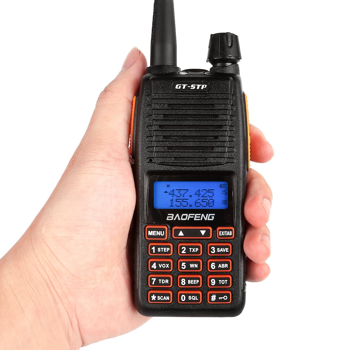 Baofeng Ham Radio Handheld GT-5TP, 8W Portable with High Capacity Battery, Dual Band High Power Two Way Radio with Dual PTT, Black