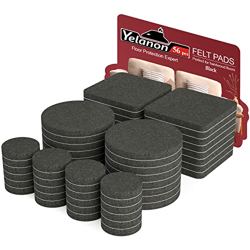 Felt Furniture Pads -56 Pcs(1+2)” Furniture Pads Hardwoods Floors Self Adhesive, Cuttable Felt Chair Pads, Anti Scratch Floor Protectors for Furniture Feet Chair Legs, Furniture Felt Pads, Black