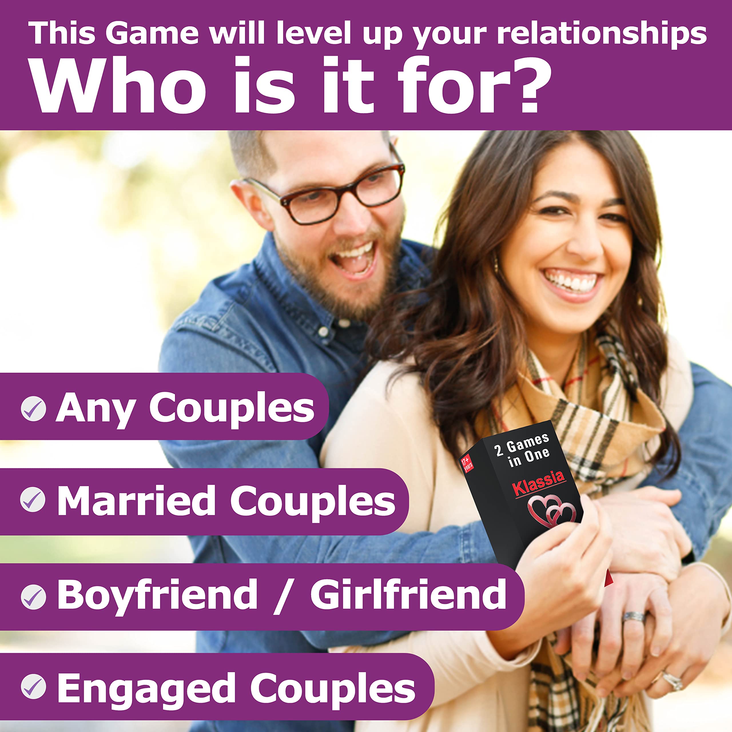 Klassia Romantic Games for Couples- Fun Conversation Cards for Better Relationship- Date Night Box- 160 Questions - Perfect Anniversary & Valentines Day Gifts for Couples