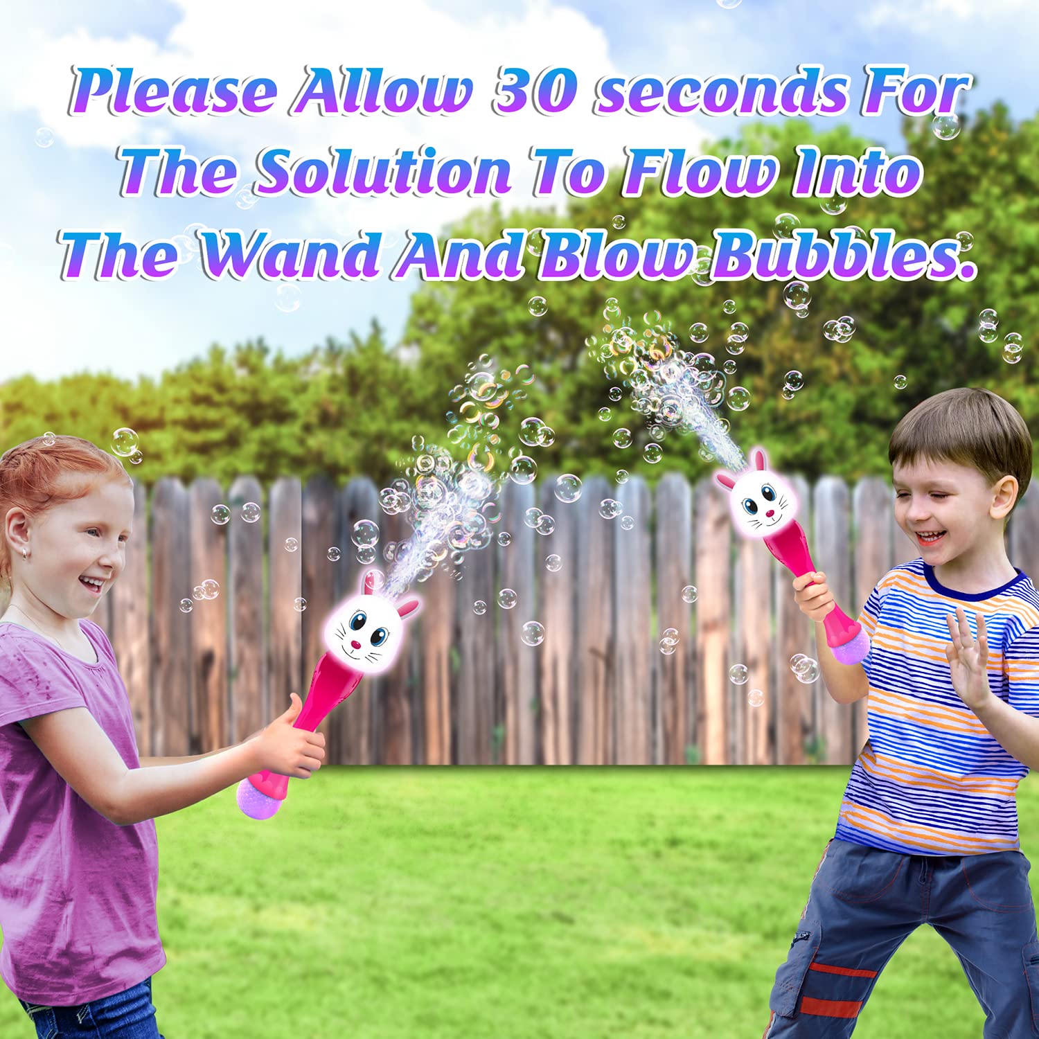 Light Up Bunny Easter Bubble Wand, 14 Inch Illuminating Blower with Thrilling LED & Sound Effect, Bubbles for Kids Ages 3 4 5 6 Bubble Toys, Easter Basket Stuffers for Toddler