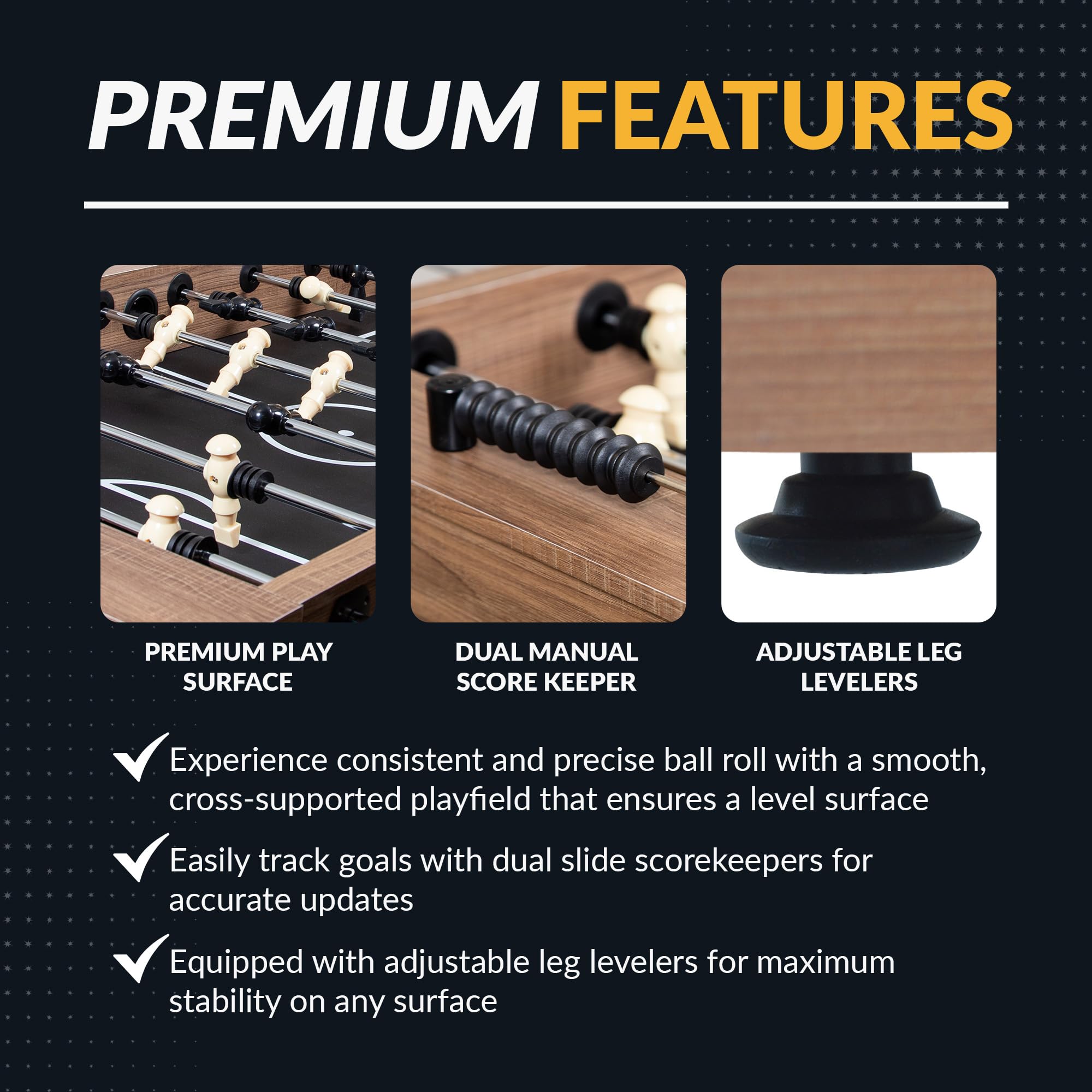 Hathaway Excalibur 54-in Foosball Table for Game Room - with Driftwood Melamine Finish, X-Pattern Base, Chrome Steel Rods, Adjustable Leg Levelers & Manual Scoring Units - Driftwood Finish