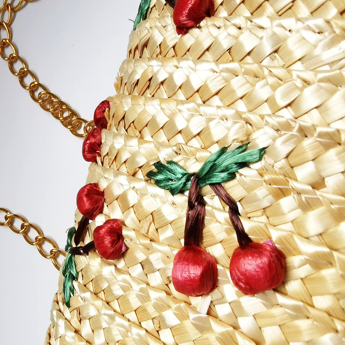 Beach summer soft straw clutch purse for women crossbody hand woven natural chic shoulder Bag (Cherry)