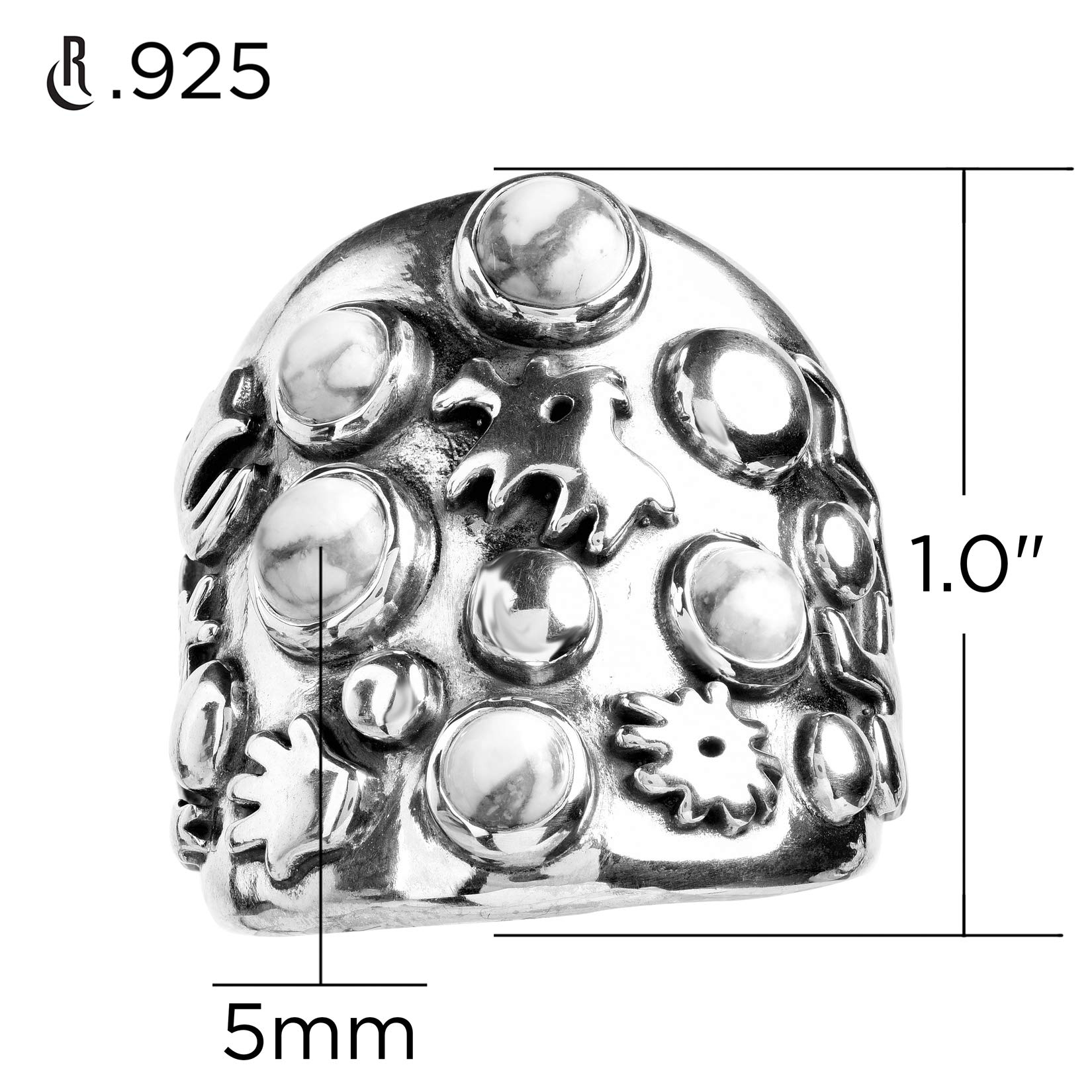 American West Sterling Silver White Howlite Gemstone Petroglyph Ring Size 8