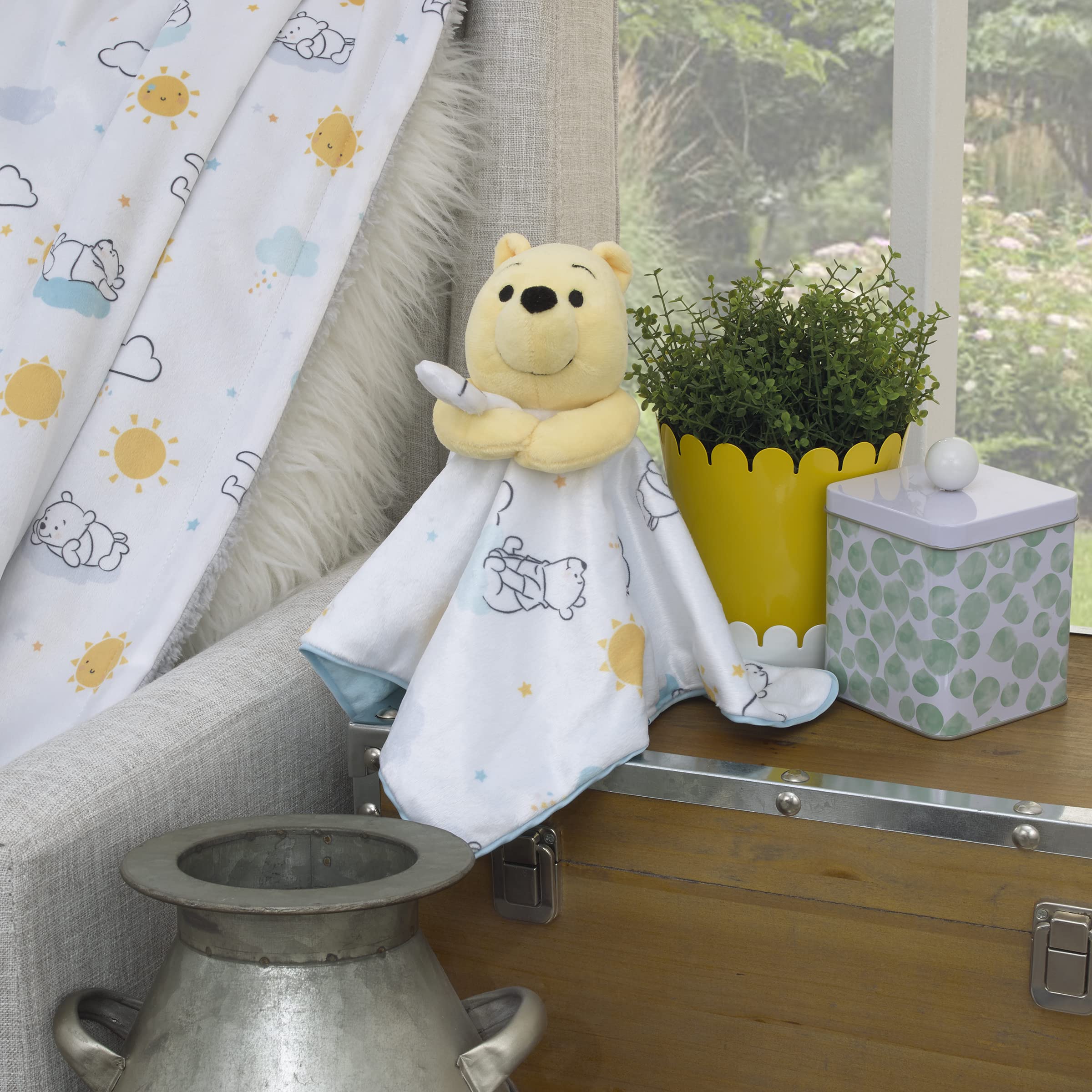 Disney Winnie The Pooh White, Yellow, and Aqua Cloud and Sun Lovey Security Blanket