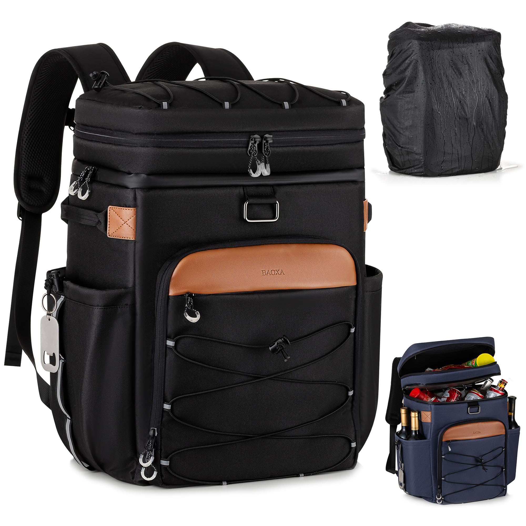 BAOXA Cooler Backpack with Insulated Waterproof Cover (Extra), 42 Cans Backpack Coolers Insulated Leak Proof, Large Portable ice chest backpack for Camping Picnic Beach (Black)
