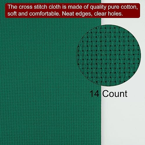 HARFINGTON 14 Count Cross Stitch Cloth 12 by 20 Inch Cross Stitch Fabric 5PCS Classic Reserve Embroidery Cloth for Craft Embroidery, Handmade Needlework, DIY Handicrafts, Grass Green