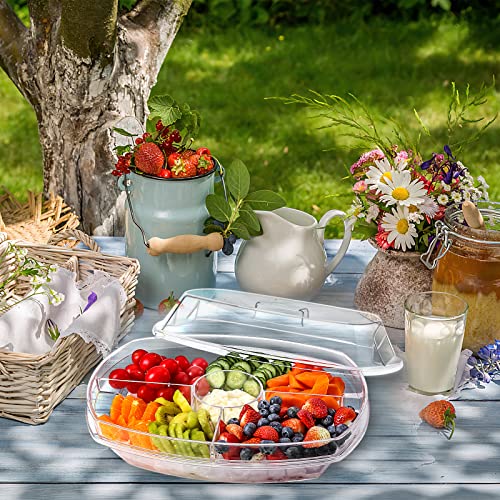 IVYHOME Fruit Ice Serving Tray, Chilled Veggie Tray, Shrimp Cocktail Serving Dish, Appetizer Serving Platter for Parties, with Lid and 4 Compartments