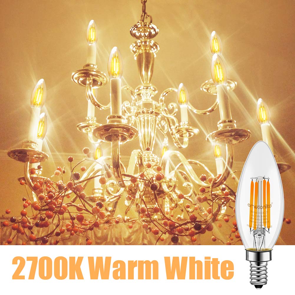 Emotionlite LED Light Bulbs, Dimmable Candelabra Bulbs, E12 Base, Warm White, Chandelier Light, Ceiling Fan Bulb, 40W Equivalent, 4W, 2700K, 350LM, UL Listed, 6 Pack