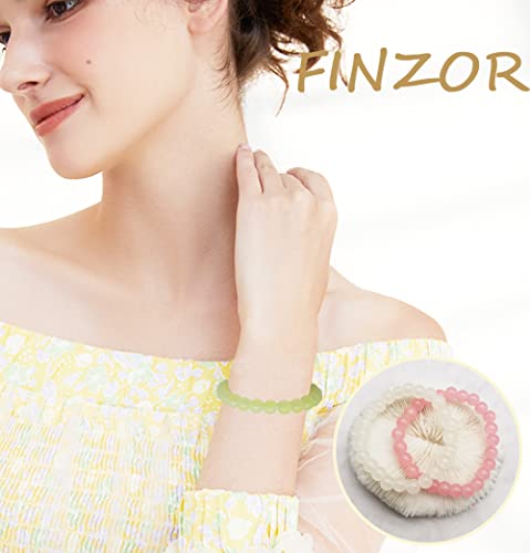 FINZOR 24Pcs 8mm Beaded Stretch Bracelet Handmade Round Glass Bracelet for Women Multicolor Matte Beads Elastic Bracelet Shining Beads Wristband Valentines Jewelry