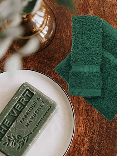 Linteum Textile Face Towel Set, 12x12 Inch, 100% Soft Cotton, 16 Single Ring Spun Washcloths, Absorbent & Durable Face Towel for Household, Spa, Gym and Hotels - 12 Pack (Hunter Green)
