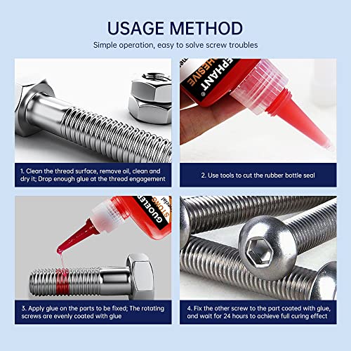 Guoelephant 15ML Red Threadlocker Universal Metal Glue High Strength Anaerobic Curing Sealant Heavy Duty Screw Glue Repair.