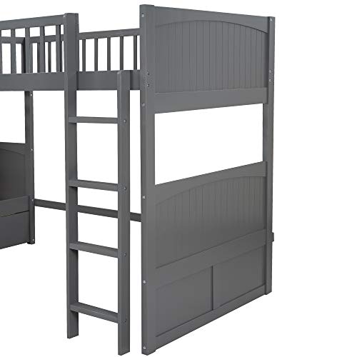 Harper & Bright Designs L-Shaped Twin Size Bunk Bed and Loft Bed with Two Storage Drawers and Guardrail (Grey)