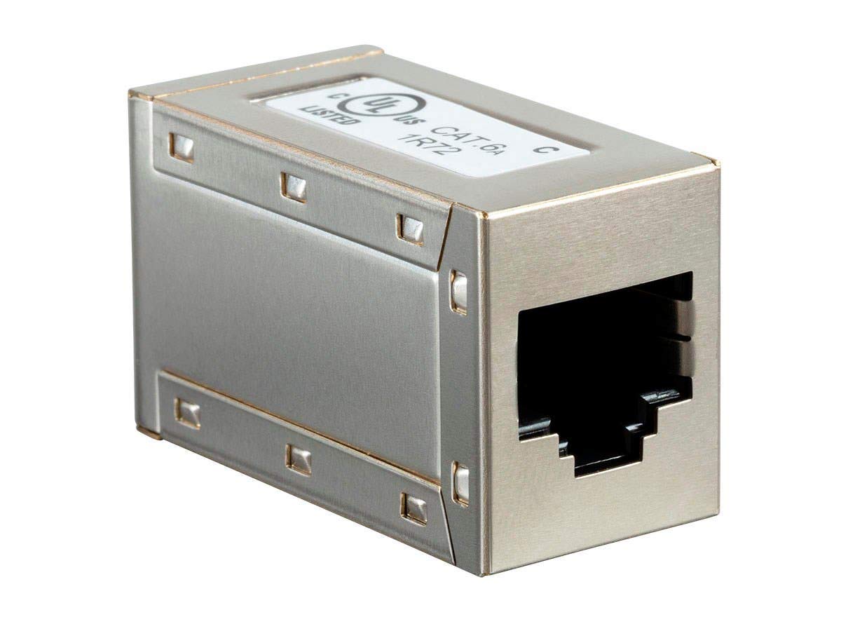 Monoprice Shielded Straight Through Cat6A RJ45 in-Line Coupler - Silver Use for Networking, Patch Cables, Ethernet Cable/Chord