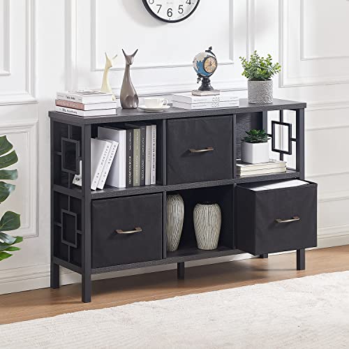 HOMISSUE 6 Cube Storage Organizer Shelf with 3 Storage Cube, Wood and Metal Cubby Bookcase,Horizontal Bookshelf,Multifunctional Metal Display Cabinet for Living Room and Office(Grey, 47 Inch)