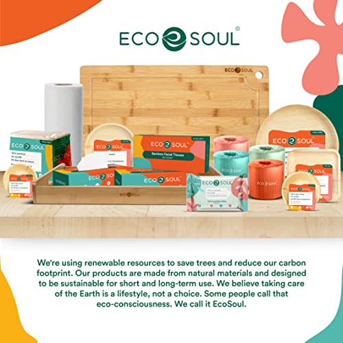 ECO SOUL 100% Bamboo Kitchen Paper Towel Set of 6 Rolls | 900 sheets, 150 sheets per roll | 2 Ply Ultra Absorbent, Eco-friendly, Sustainable, Soft Paper Towel, Food Safe