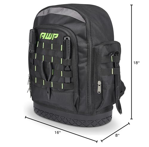 AWP Extreme Tool Backpack, Heavy-Duty Tool Bag with Padded Shoulder, Back, and Waist Straps, Water-Resistant Construction Black
