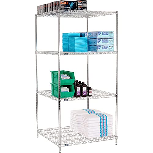 Nexel Adjustable Wire Shelving Unit, 4 Tier, Commercial Dry Storage Rack, 36" x 36" x 86", Chrome