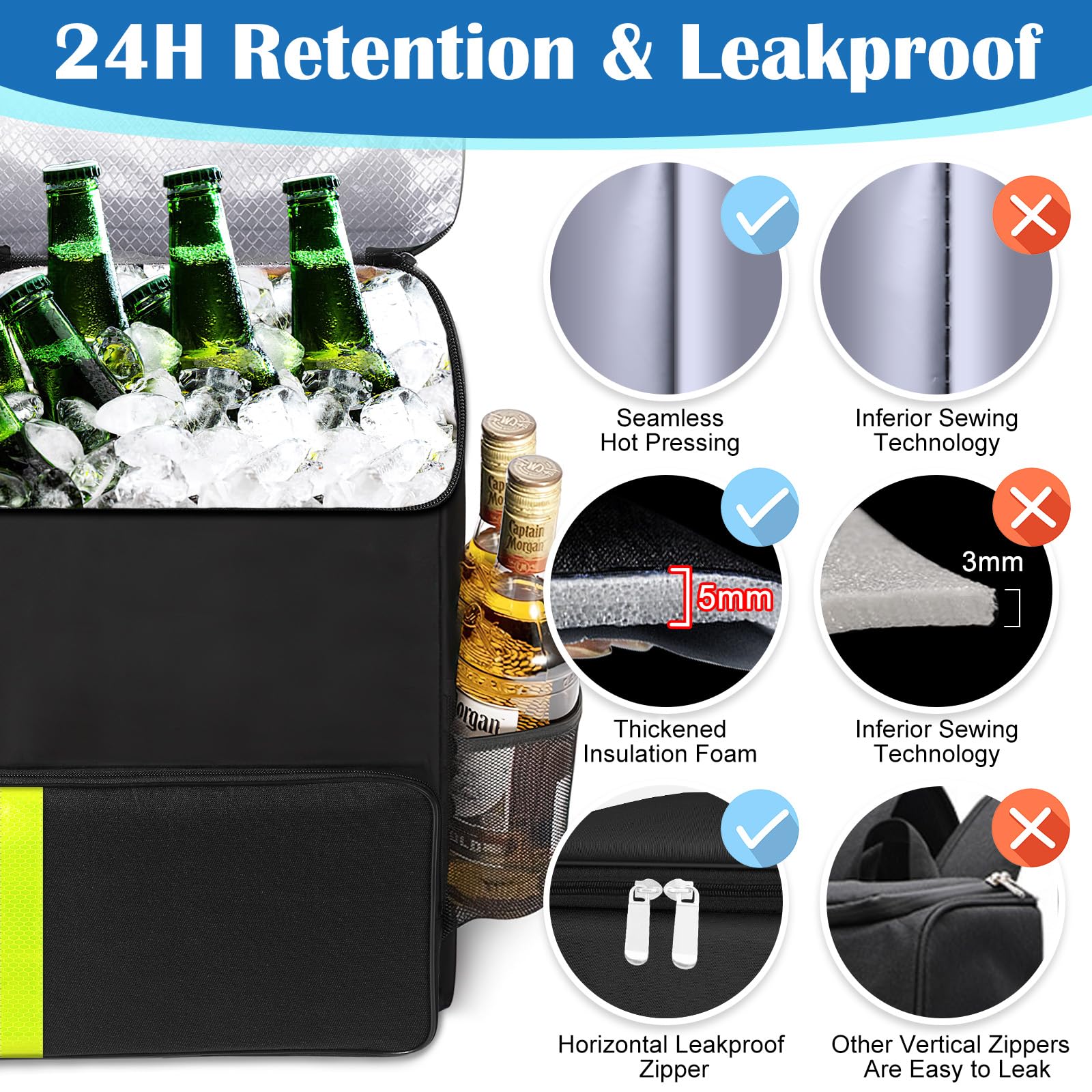 AURUZA 30L Backpack Cooler Bag, Black, Large Capacity, Insulated, Leak Proof, 16 Hours Cooling, 45 Cans