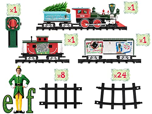 Lionel Battery-Operated Elf Toy Train Set with Locomotive, Train Cars, Track & Remote with Authentic Train Sounds, & Lights for Kids 4+