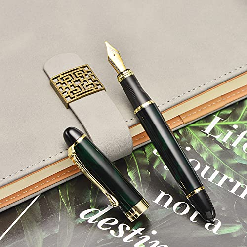 Jinhao X450 Fountain Pen Green Marble Medium Nib Size with Ink Refill Converter for Bottle Ink,Business Signature & Smooth handwriting pens