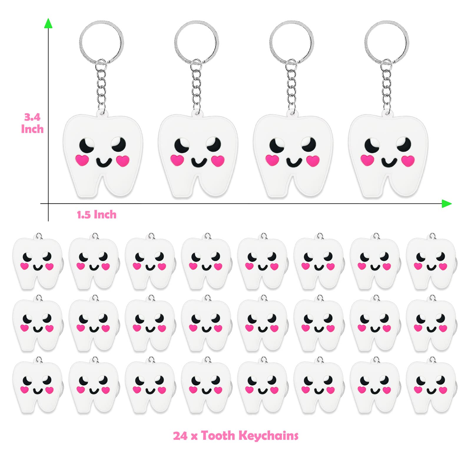 CiciBear 24 Pack Tooth Keyring Party Decorations for First Tooth?Teeth Party,First Birthday,Clinic Graduation