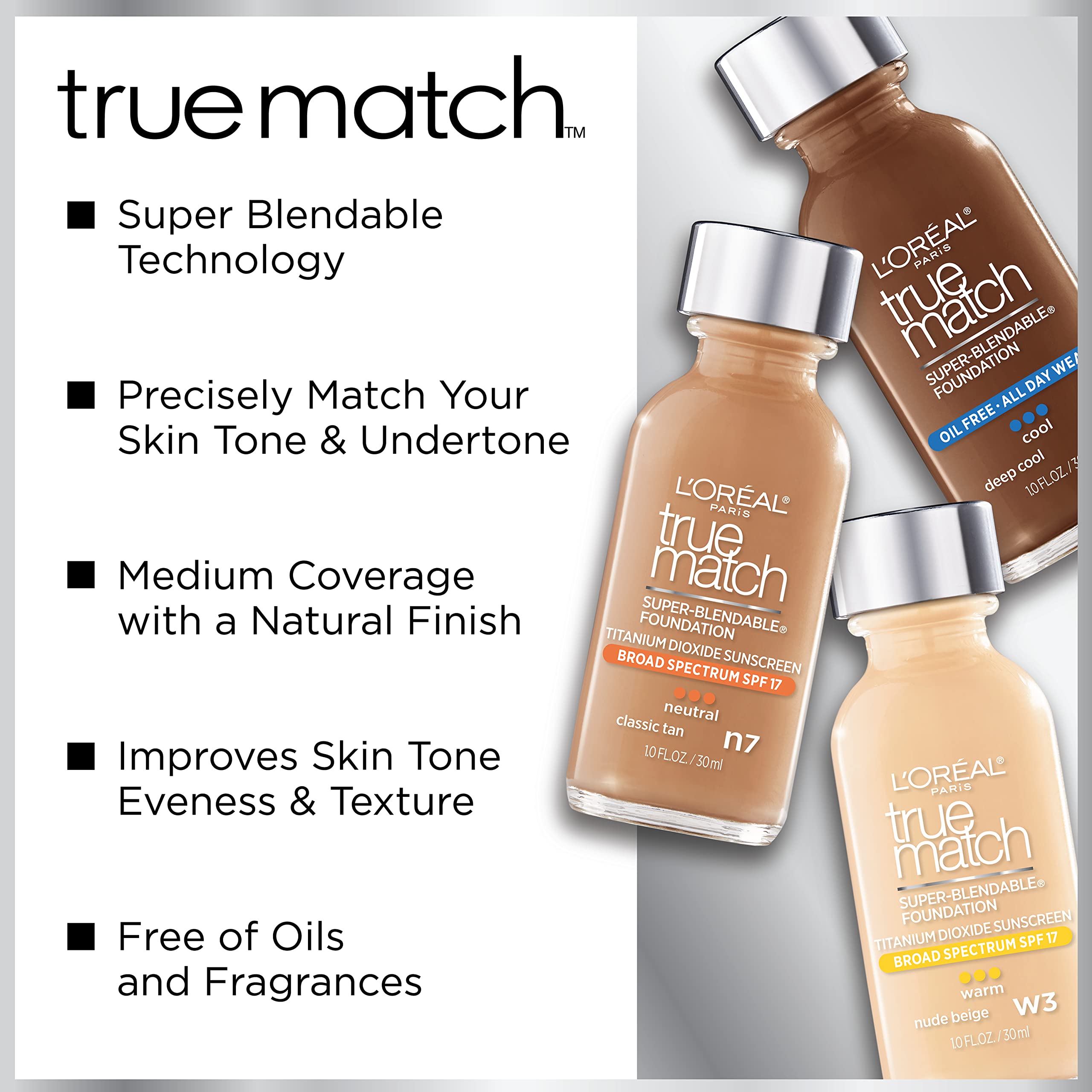 L'Oreal Paris Makeup True Match Super-Blendable Liquid Foundation, Shell Beige C4, 1 Fl Oz,1 Count