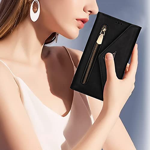 Crossbody Case for iPhone 13 Pro Max Phone Case Wallet Purse with Lanyard Strap Credit Card Holder 6.7'', PU Leather Protective Handbag Zipper Women Girl (Black)