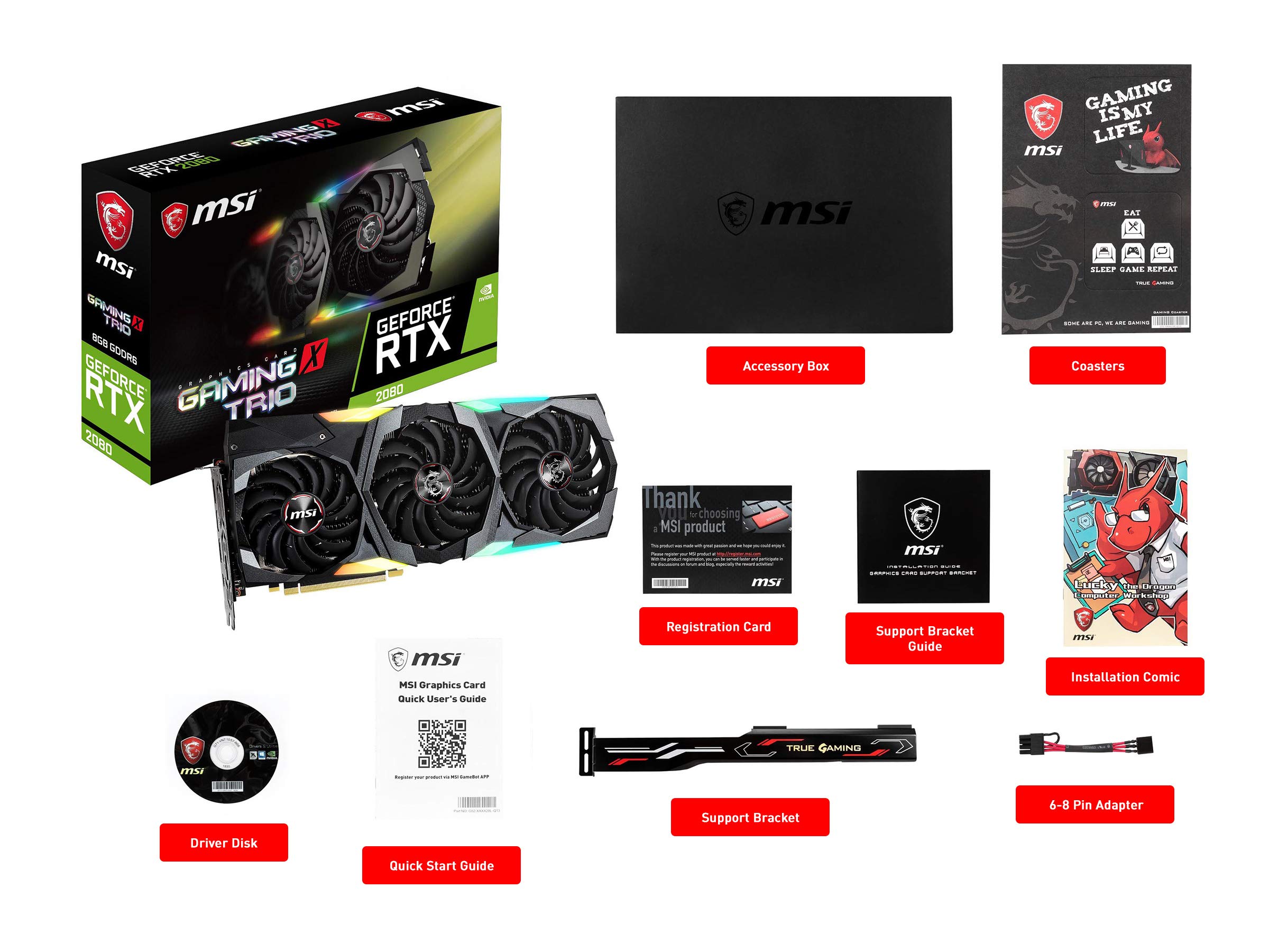 MSI Gaming GeForce RTX 2080 8GB GDRR6 256-bit VR Ready Graphics Card (RTX 2080 GAMING X TRIO)