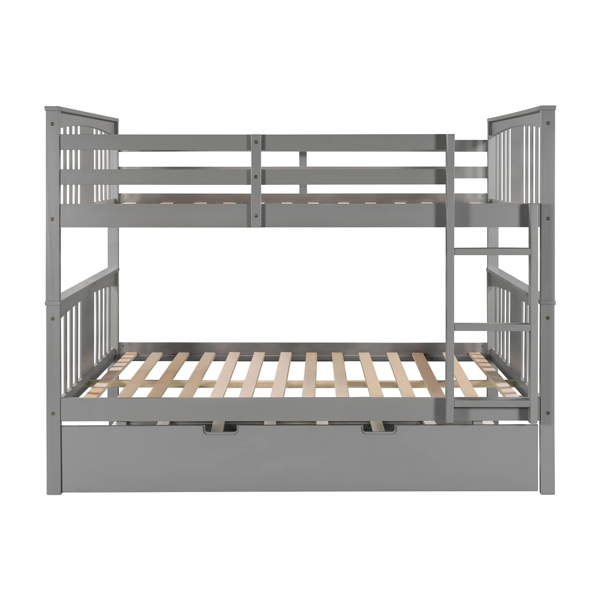 Harper & Bright Designs Full Over Full Bunk Bed with Trundle, Solid Wood Bunk Bed with Ladder for Bedroom, Guest Room Furniture – Gray