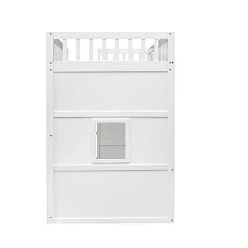 Harper & Bright Designs House Loft Bed Twin Kids Playhouse Bed, Solid Wood Loft Bed Frame with Window and Ladder, for Girls Boys (Twin Size, White)