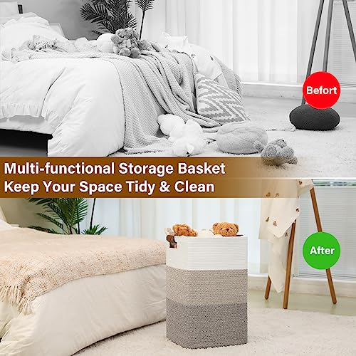 SIXDOVE Laundry Hamper 90L Extra Large Laundry Basket, Tall Woven Blanket Basket, Cotton Woven Storage Basket Hamper with Handles for Living Room, Collapsible Large Basket for Toys, Pillows, Blankets, Clothes-Gradient Yellow