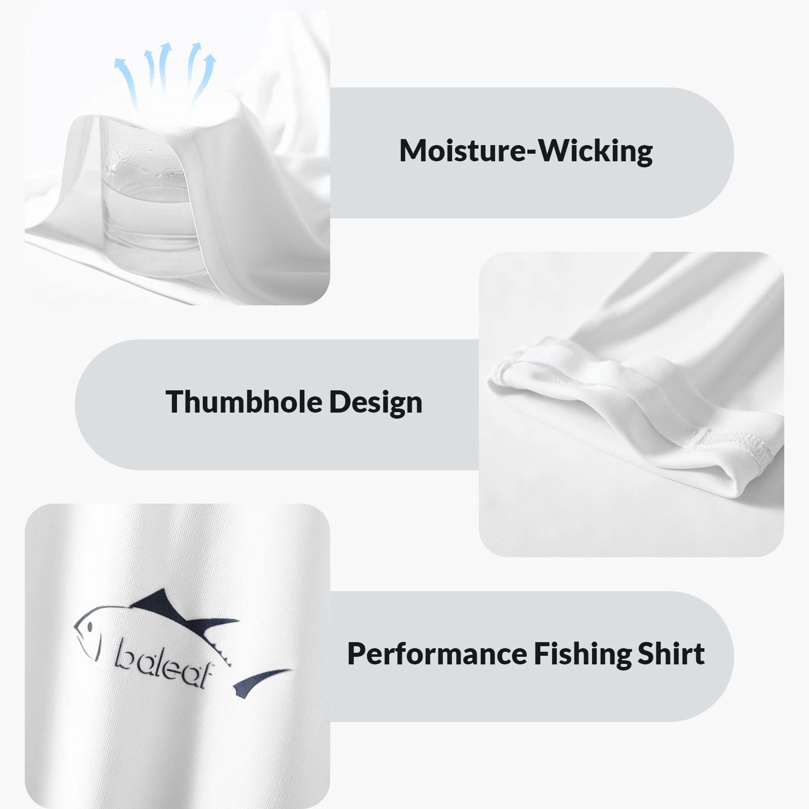 BALEAF Men's Fishing Shirts Long Sleeve Performance UPF 50+ Sun Protection SPF T-Shirts Swimming Quick Dry White XL