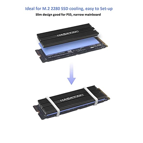 HASAYAKI 6 Pack 70x24x3 mm Aluminum Heat Sink Sets, with Adhesive Thermal Pads for Cooling PC PS AIO HDD SSD Router TV Stick and More