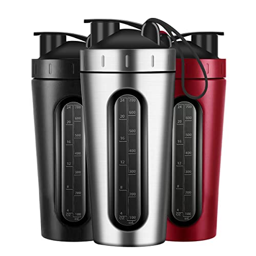 Jeedoo Protein Shaker Bottle, 28oz Shaker Bottles for Protein Mixes and Pre Workout, Visible Window, Stainless Steel Shaker Bottle Leak Proof (silver)